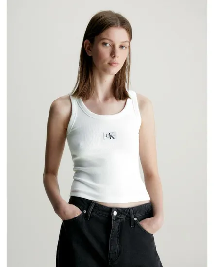 Débardeur Femme Ck jeans WOVEN LABEL RIB TANK Blanc WAS - Ref ...