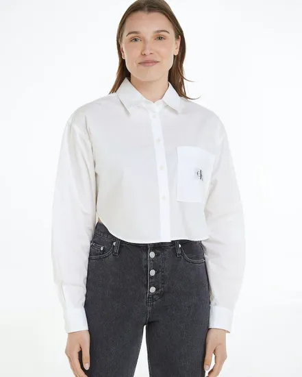 Chemise Femme Ck jeans WOVEN LABEL CROPPED Blanc WAS - Ref J20J222614-YAF