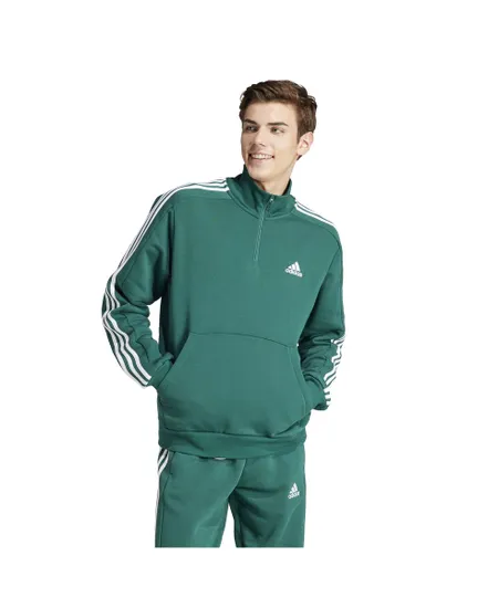 Sweat col zipé Homme Adidas M 3S FL 1-4 Z Vert - Ref IN0333