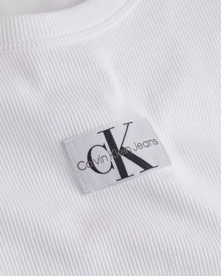 Débardeur Femme Ck jeans WOVEN LABEL RIB TANK Blanc WAS - Ref ...