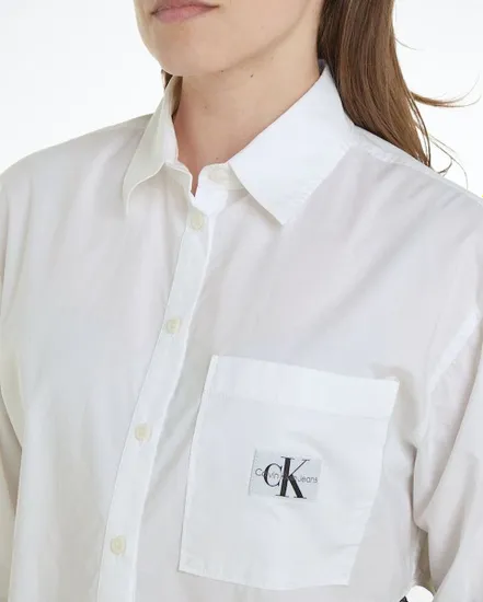 Chemise Femme Ck jeans WOVEN LABEL CROPPED Blanc WAS - Ref J20J222614-YAF