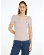 T-shirt Femme Ck jeans WOVEN LABEL RIB V-NE Rose WAS - Ref J20J223274-TF6