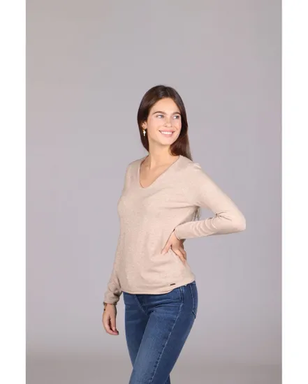 T-shirt col V large et manches longues femme Femme Sun valley PULL ...