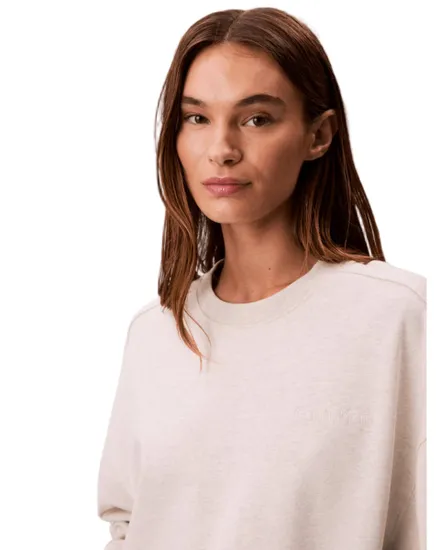 Sweat col rond Femme A- LOGO EMB FRENCH TERRY CREWNEC Vanille Chiné ...