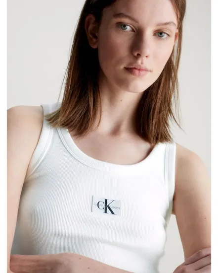 Débardeur Femme Ck jeans WOVEN LABEL RIB TANK Blanc WAS - Ref ...
