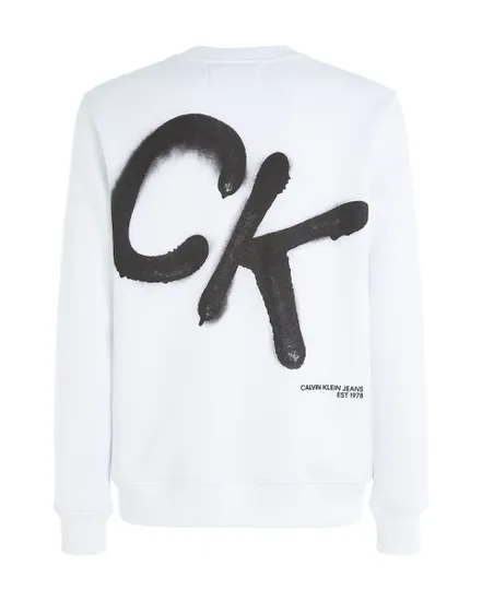 Sweat Homme Ck jeans CK SPRAY CREW NECK Blanc WAS - Ref J30J324625-YAF