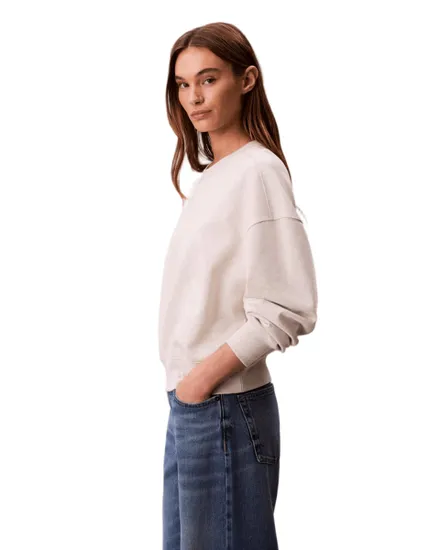 Sweat col rond Femme A- LOGO EMB FRENCH TERRY CREWNEC Vanille Chiné ...
