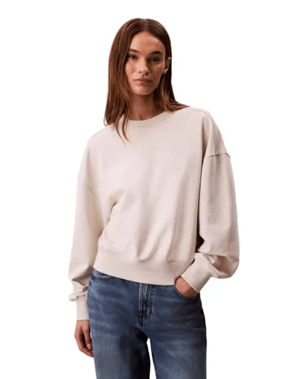 Sweat col rond Femme A- LOGO EMB FRENCH TERRY CREWNEC Vanille Chiné ...
